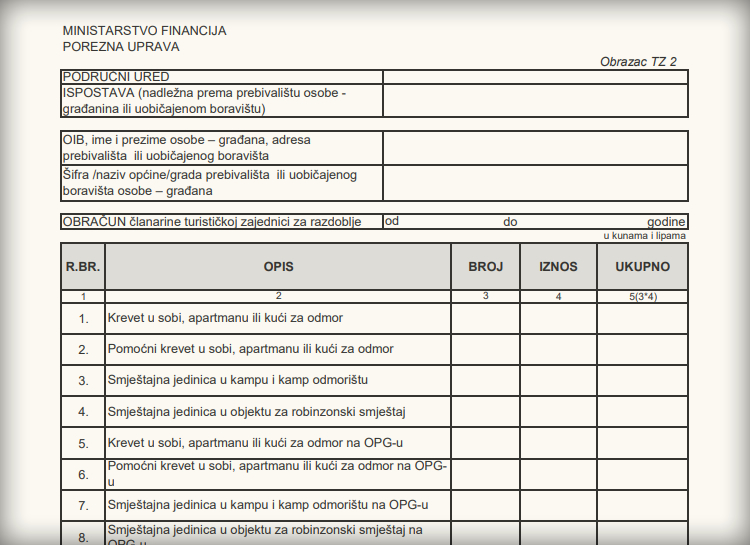 Visit Vukovar Srijem • Obrazac TZ 2